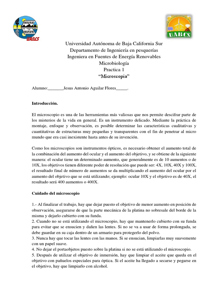 Practica 1 Micros | Descargar gratis PDF | Microscopio | Agua