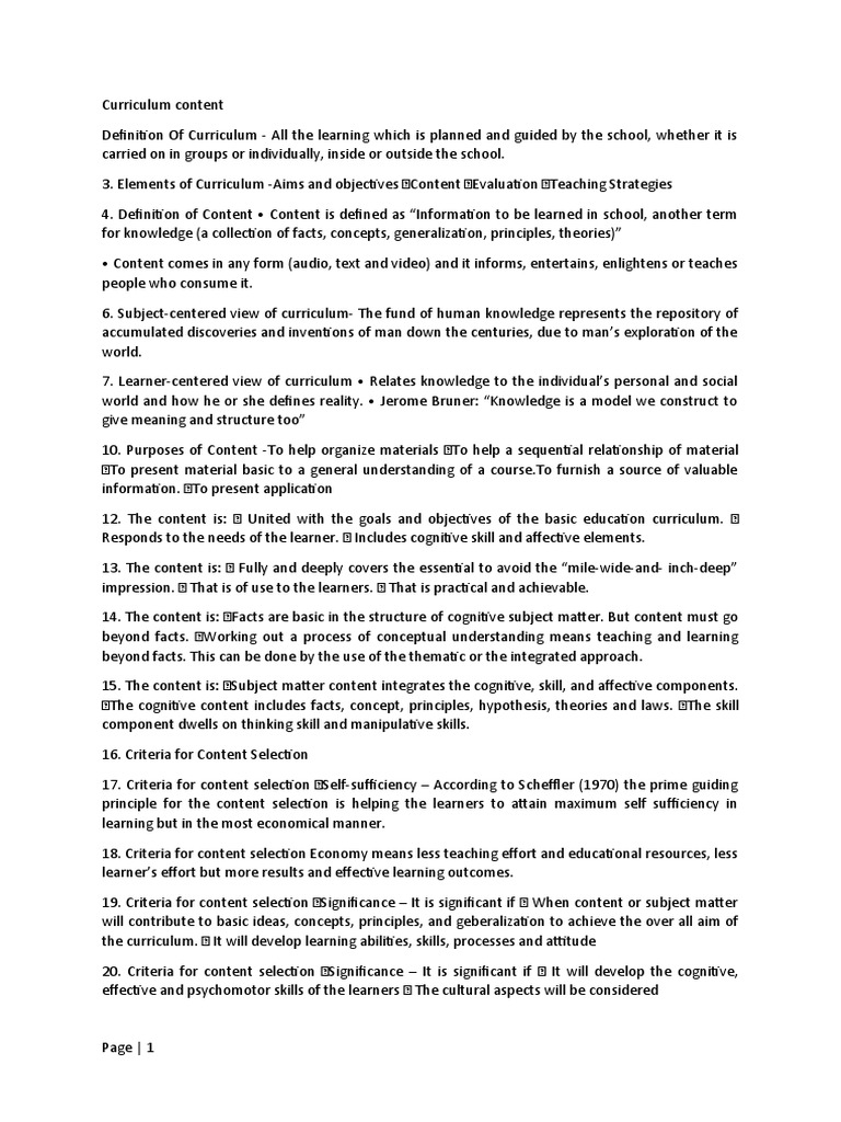 Curriculum Content | PDF | Curriculum | Cognitive Science