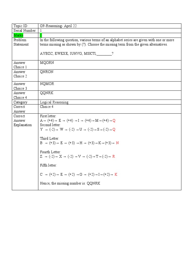 Logical Reasoning: Q Q N R | PDF | Reason