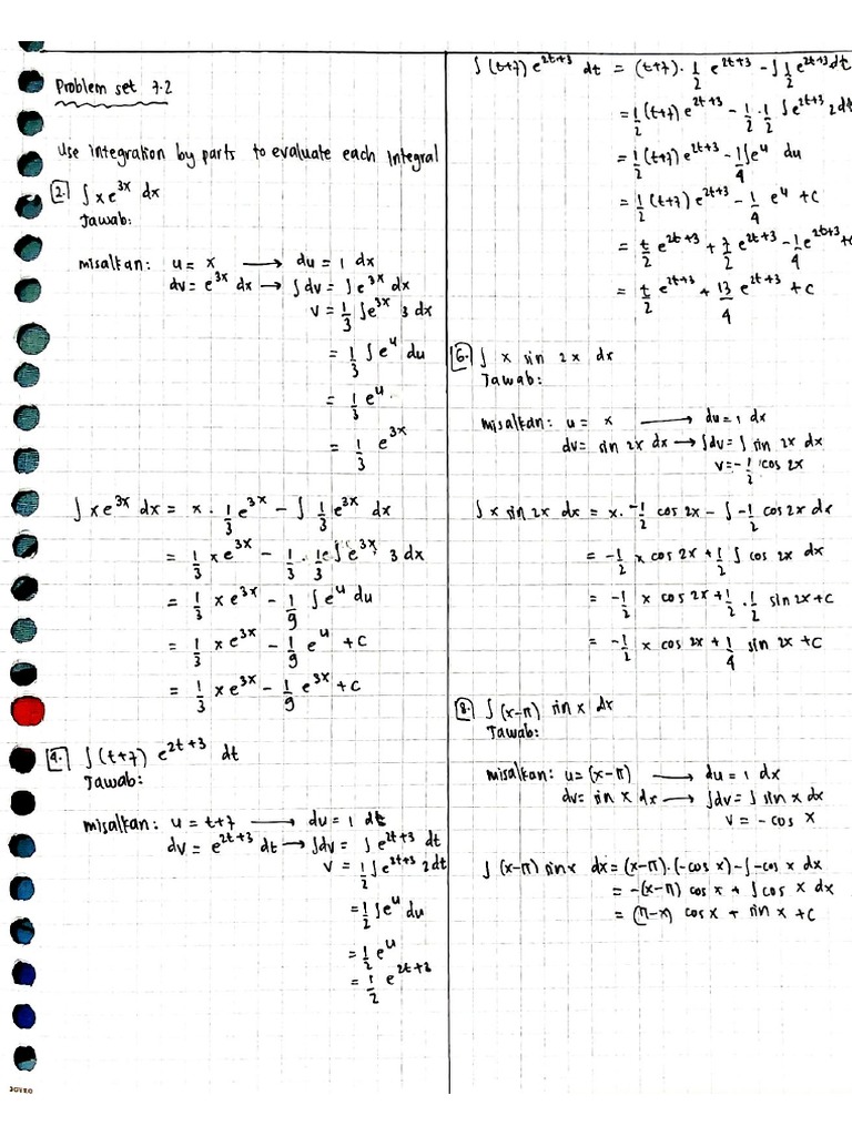 Problem Set 7.2 (Purcell Calculus 9th Edition) | PDF