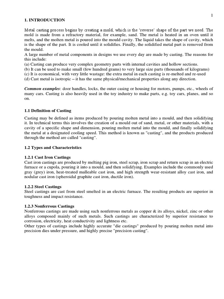 Introduction, Casting Process Casting Processes - Note | PDF | Casting ...