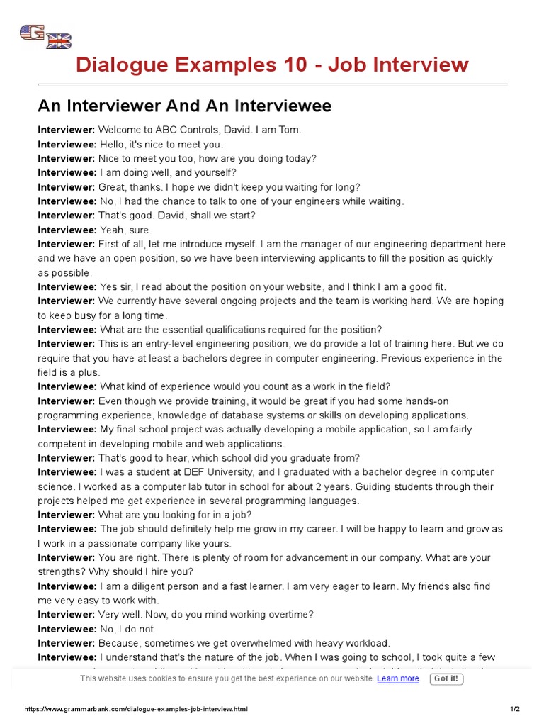 Dialogue Examples 10 - Job Interview | PDF | Job Interview | Applied ... Dialogue Examples 10 - Job Interview | PDF | Job Interview | Applied ...
