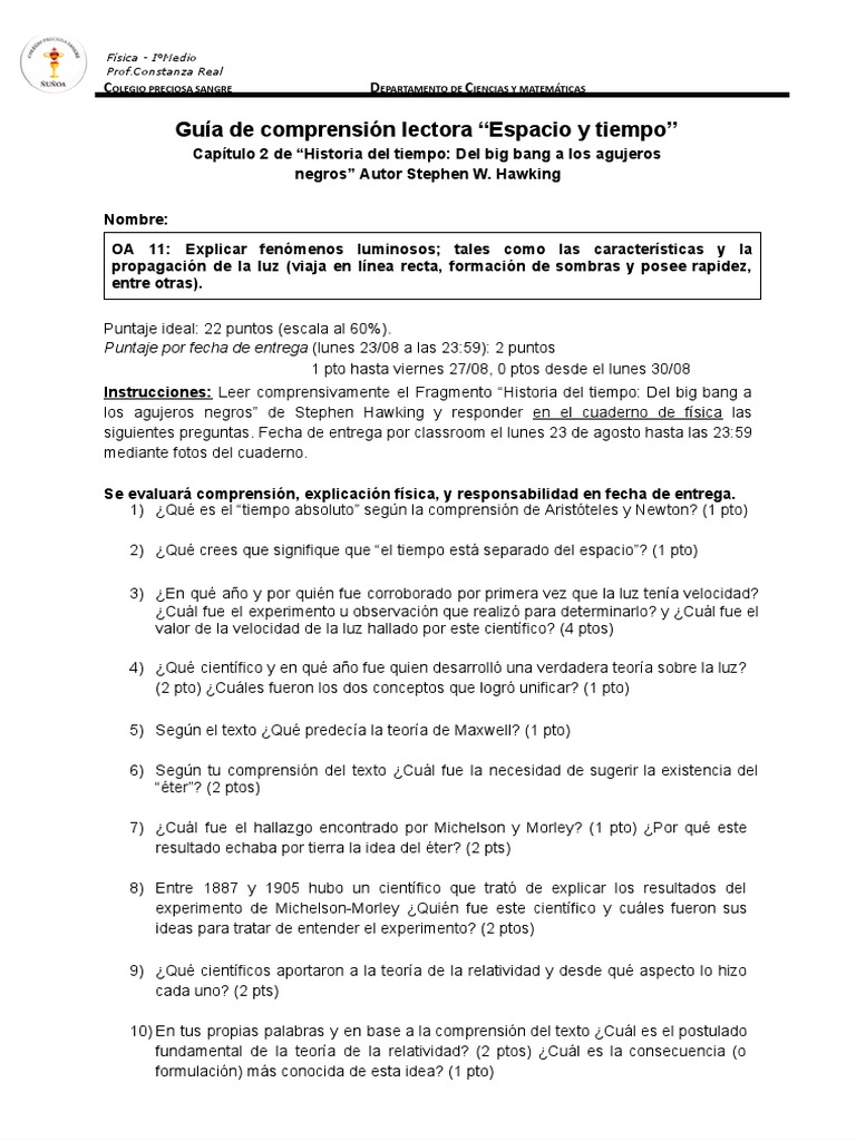 Guía Comprensión Lectora Capítulo 2 Espacio y Tiempo | PDF | Fenomeno ...