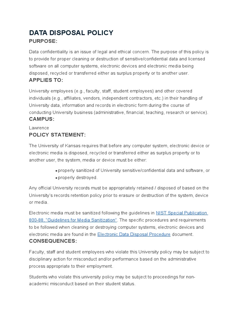 DATA DISPOSAL POLICY (Reference) | PDF | Computing | Information Age