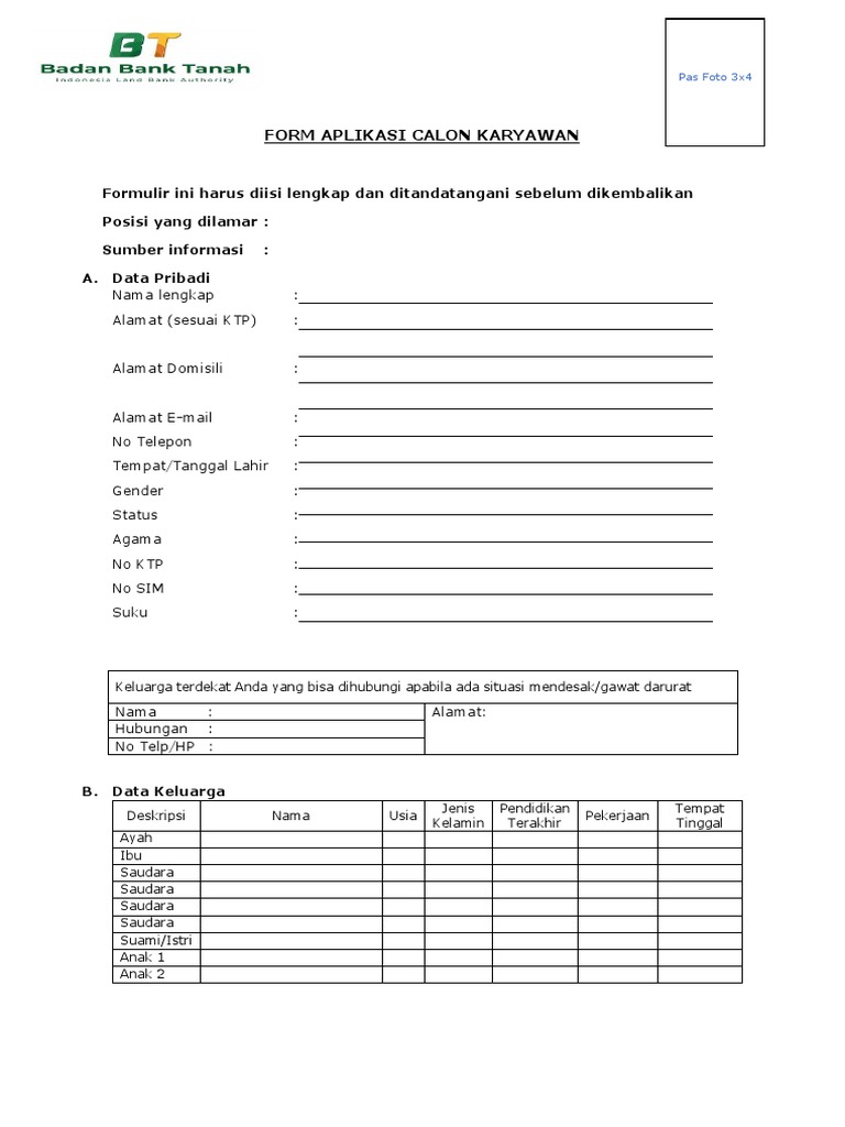 Form Aplikasi Calon Karyawan | PDF