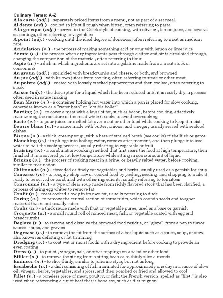 Culinary Terms | PDF | Sauce | Foods