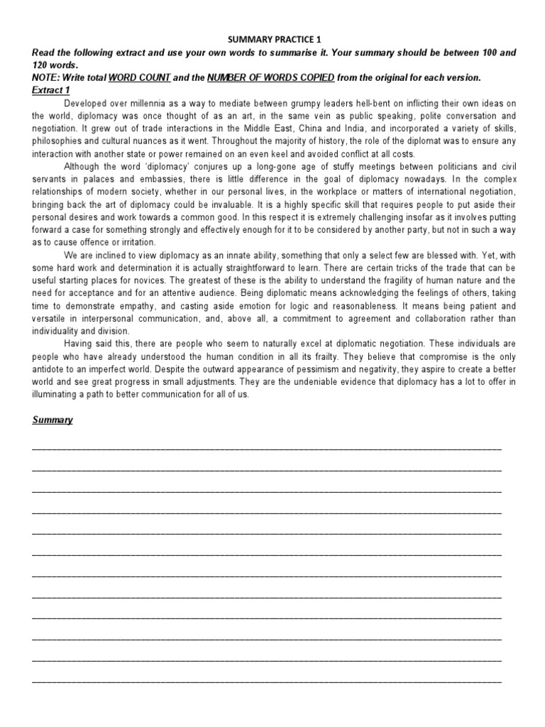 Read The Following Extract and Use Your Own Words To Summarise It. Your ...