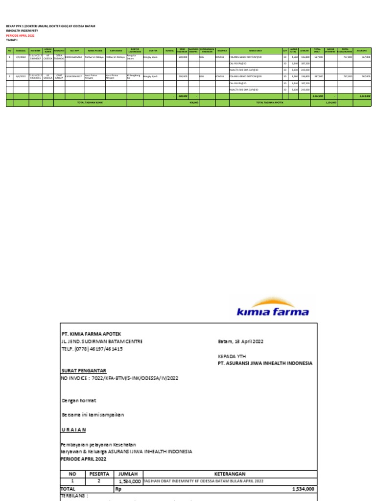 Contoh Rekapan Tagihan Asuransi 2022 | PDF