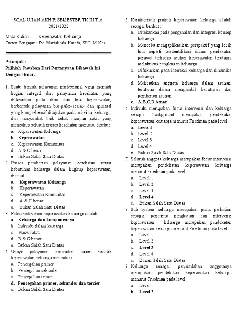 Soal Uas Keperawatan Keluarga | PDF