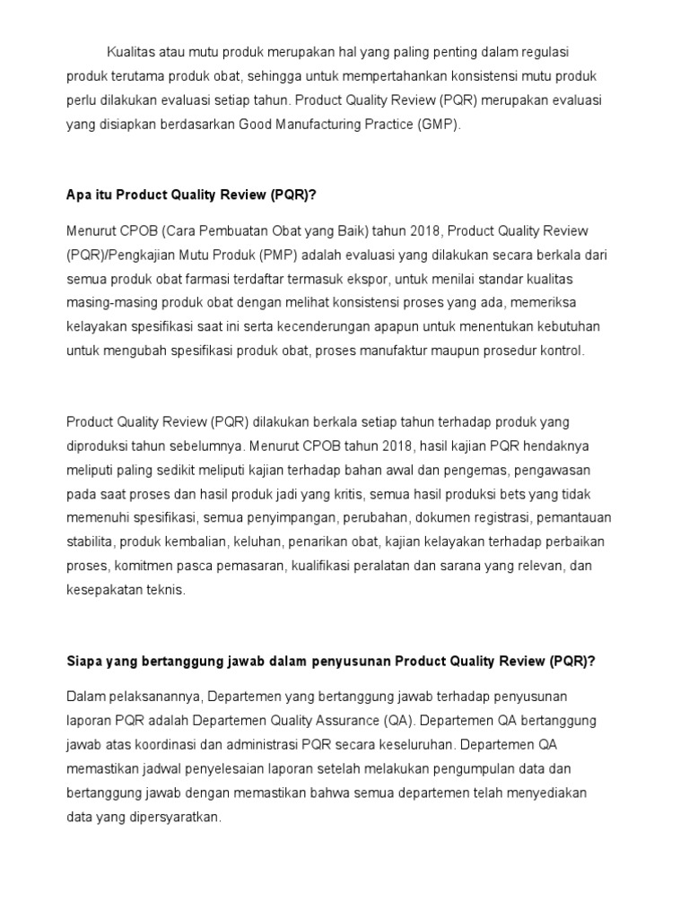 Product Quality Review | PDF