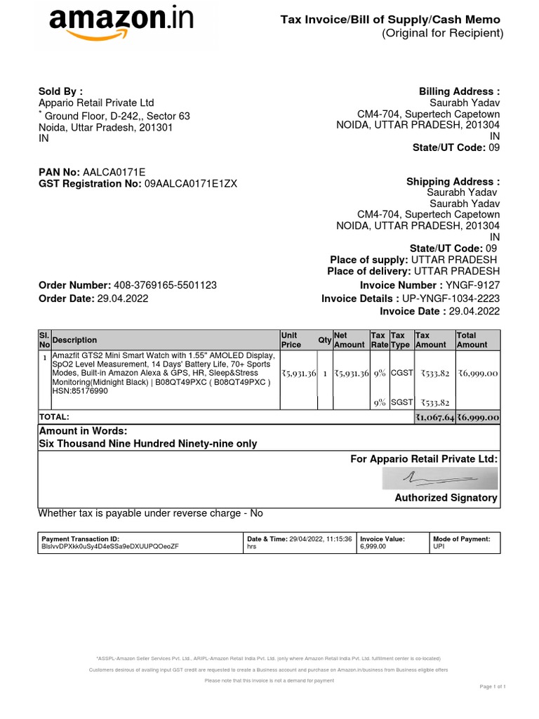 Smartwatch Invoice | PDF | Invoice | Business