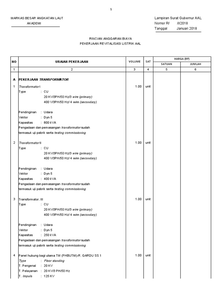 DBAL RAB Revitalisasi Listrik | PDF