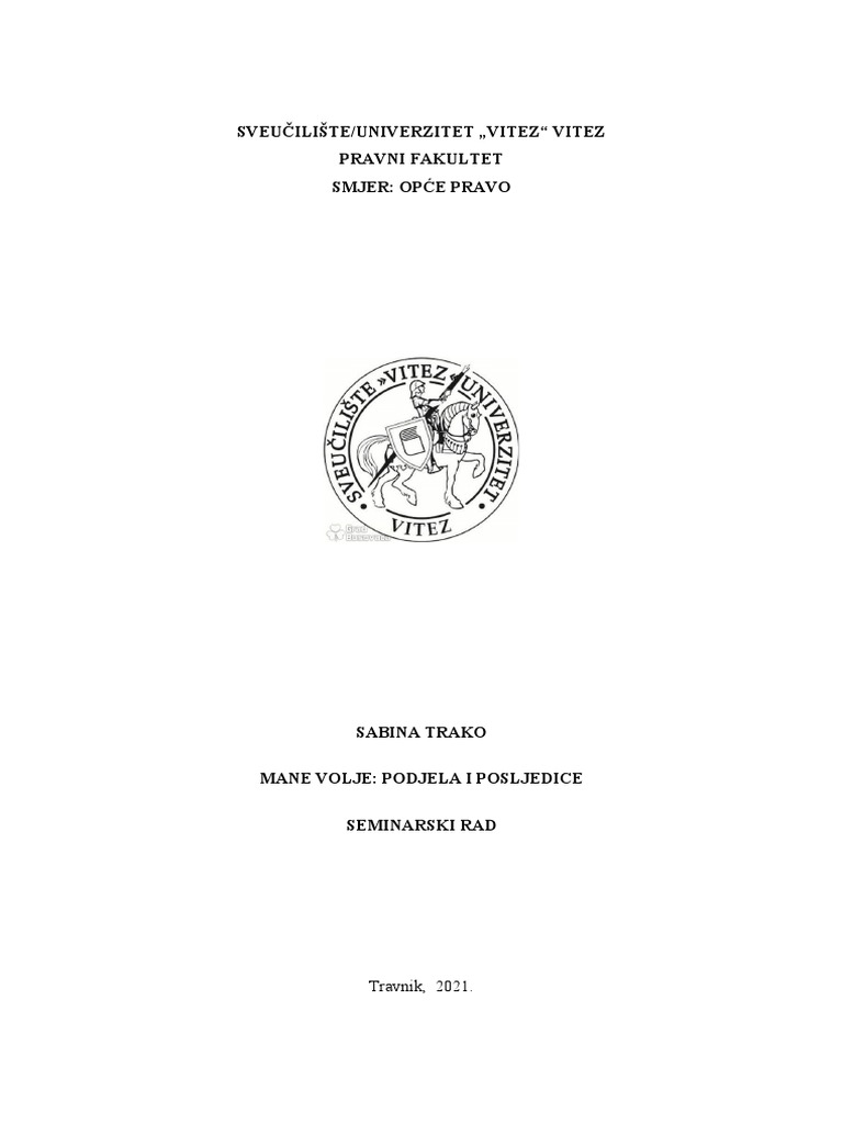 Gradjansko Pravo Seminarski Mane Volje Final | PDF
