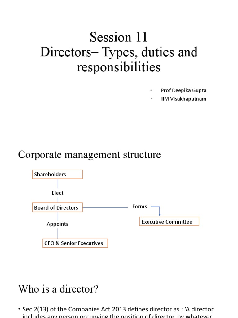 Types and Responsibilities of Directors | PDF | Board Of Directors ...