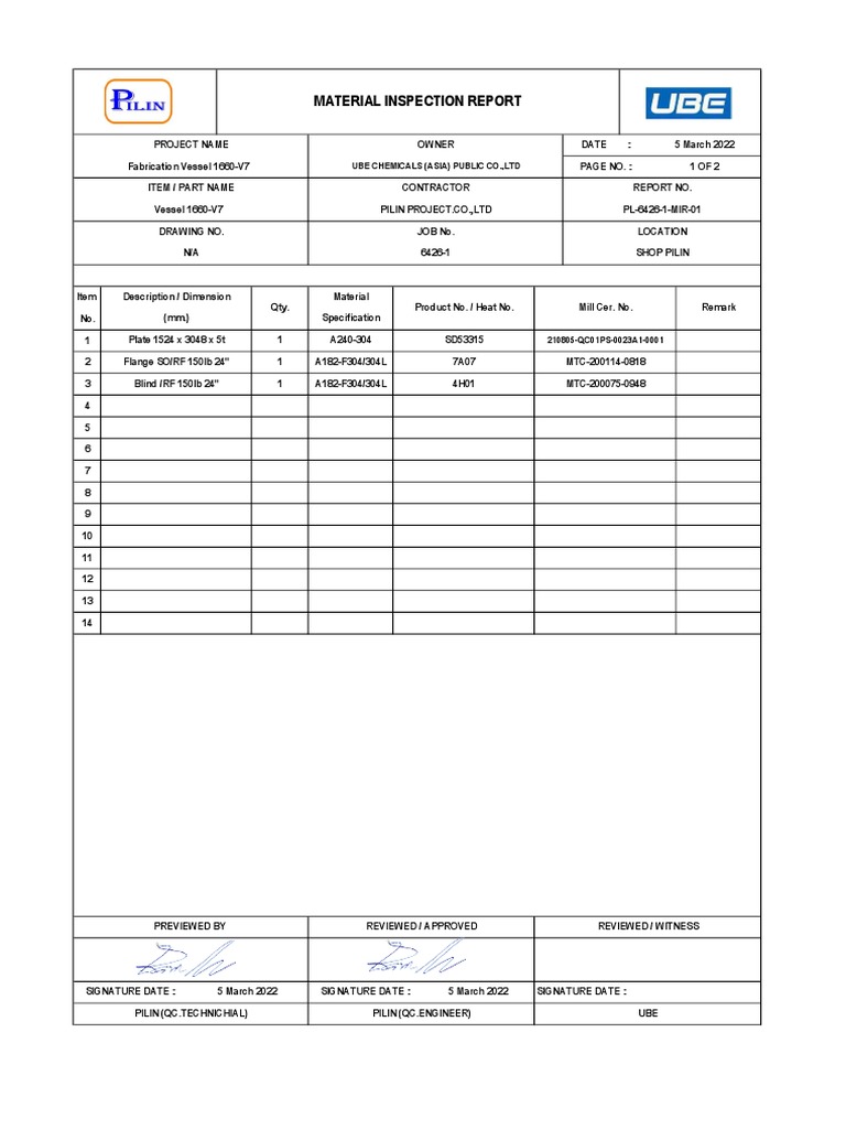 Material Inspection Report 6426-1 | Download Free PDF | Mechanical ...