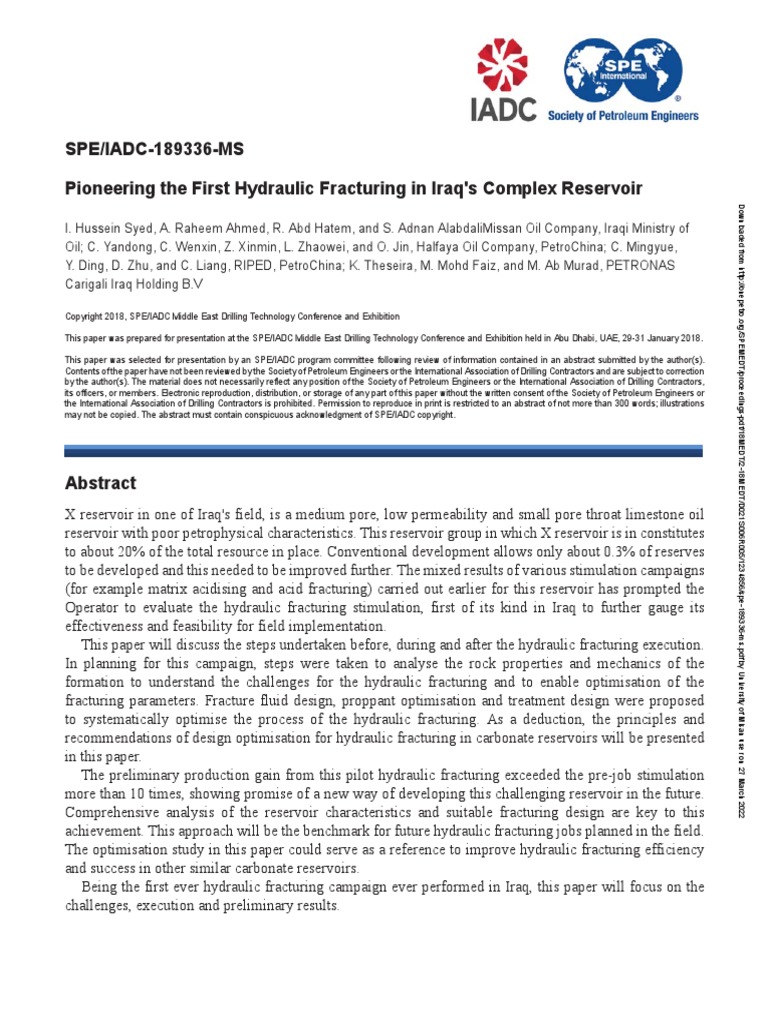 SPE/IADC-189336-MS Pioneering The First Hydraulic Fracturing in Iraq's ...