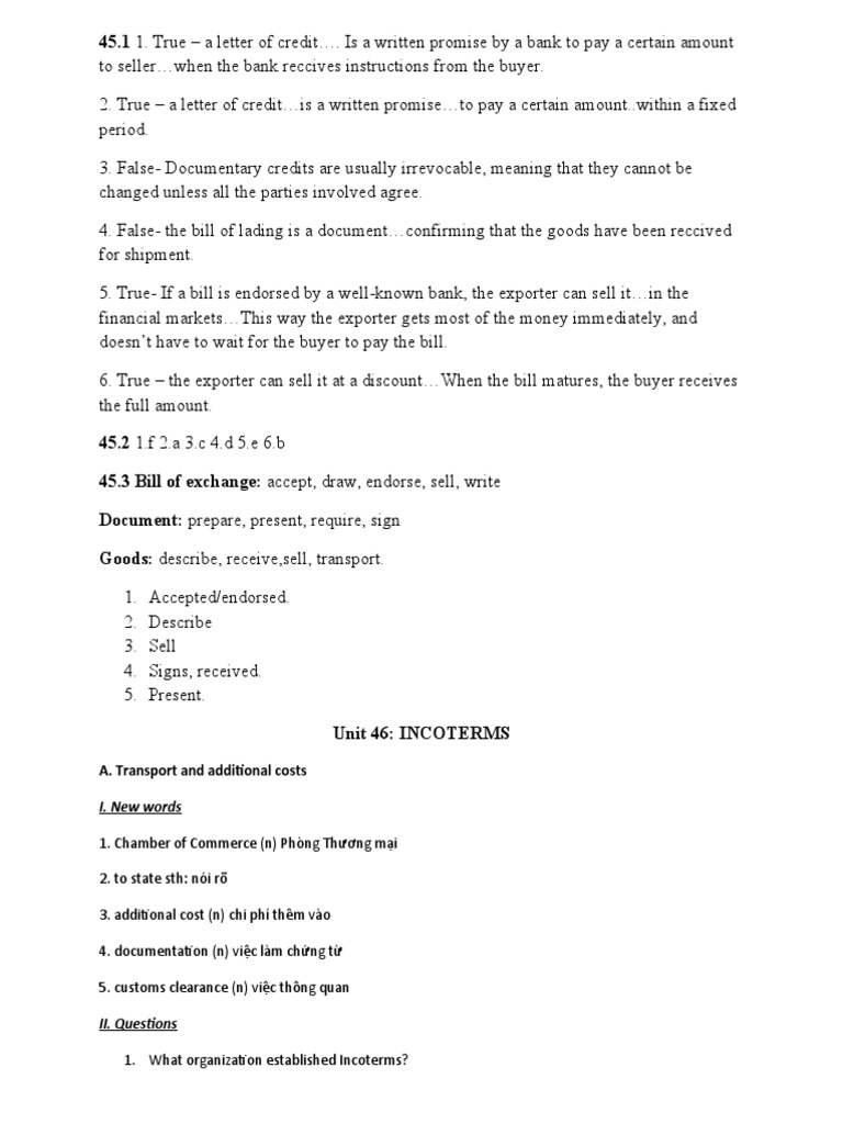 A. Transport and Additional Costs: I. New Words | PDF | Letter Of ...