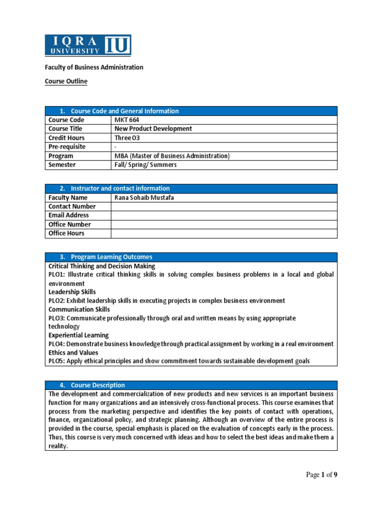 New Product Development - Course Outline - Fall | PDF | Strategic ...