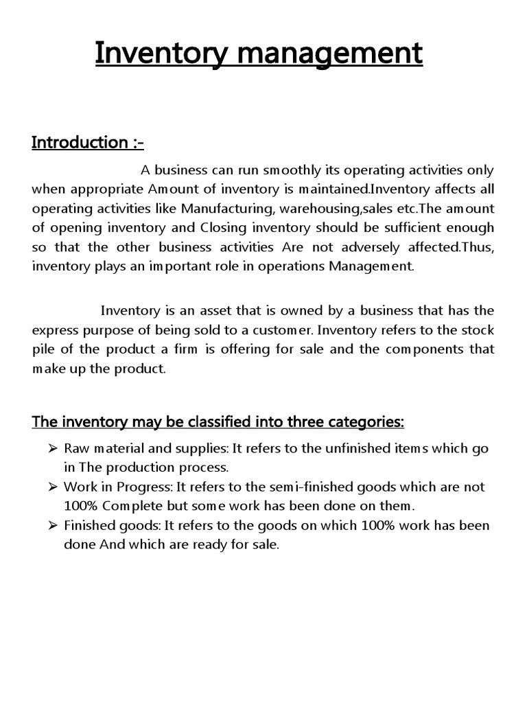 Inventory Management: Introduction | PDF
