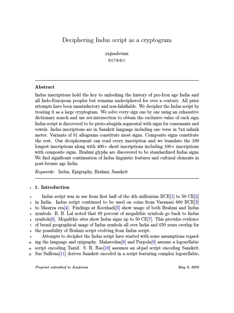Deciphering Indus Script As A Cryptogram | PDF | Phoneme | Writing