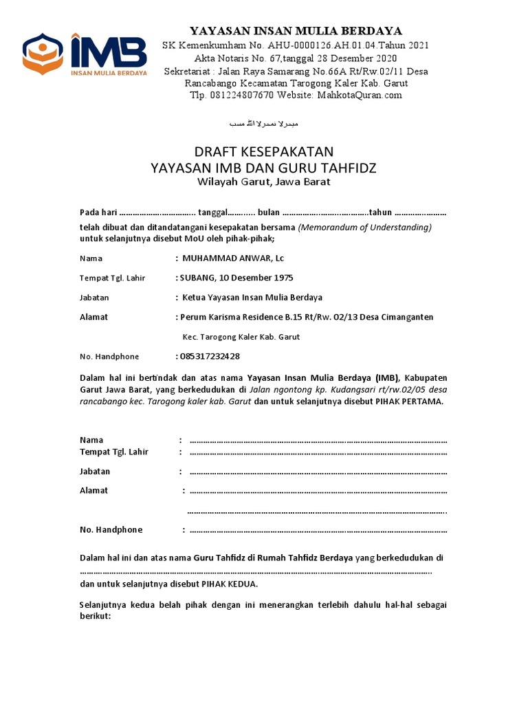 Draft Mou Guru & Imb | PDF