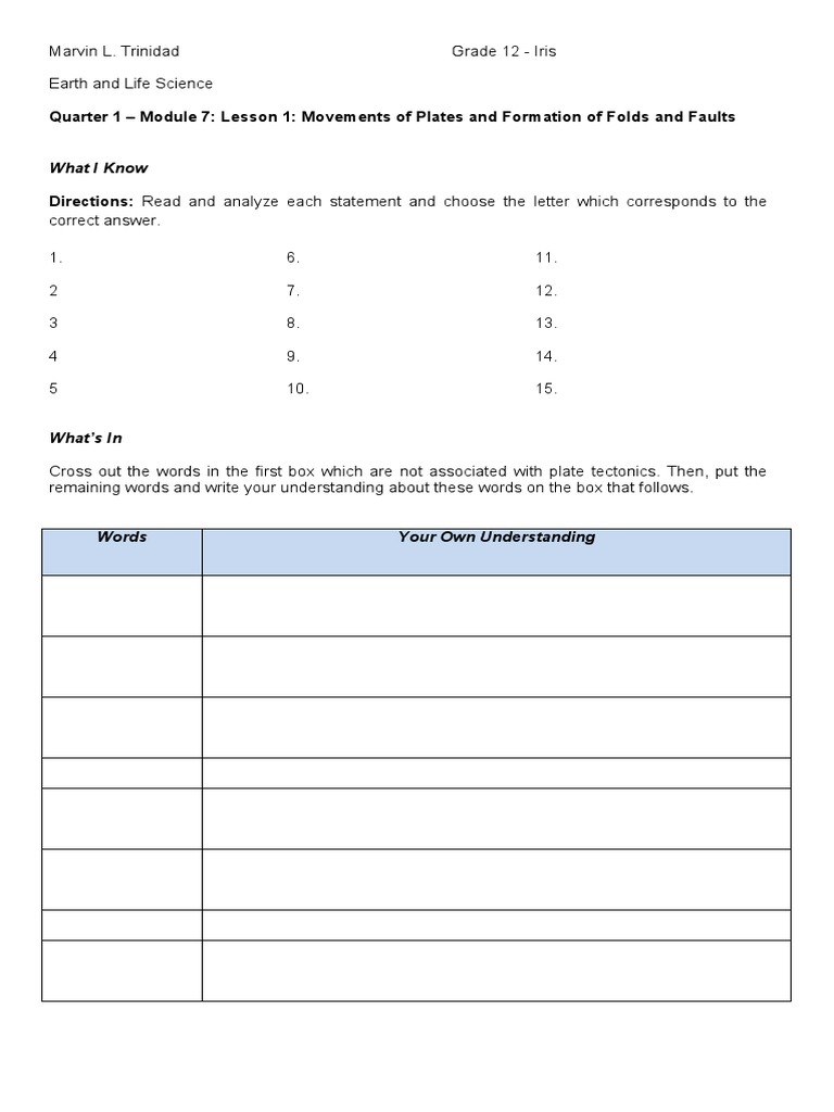 Earth and Life Science Module 7 | PDF | Rock (Geology) | Plate Tectonics