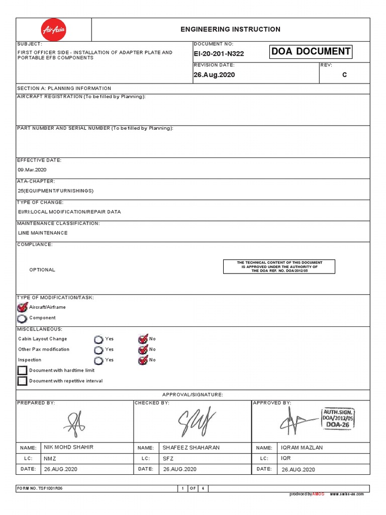 Installation Instructions for Adapting an Airbus A320 Aircraft to ...