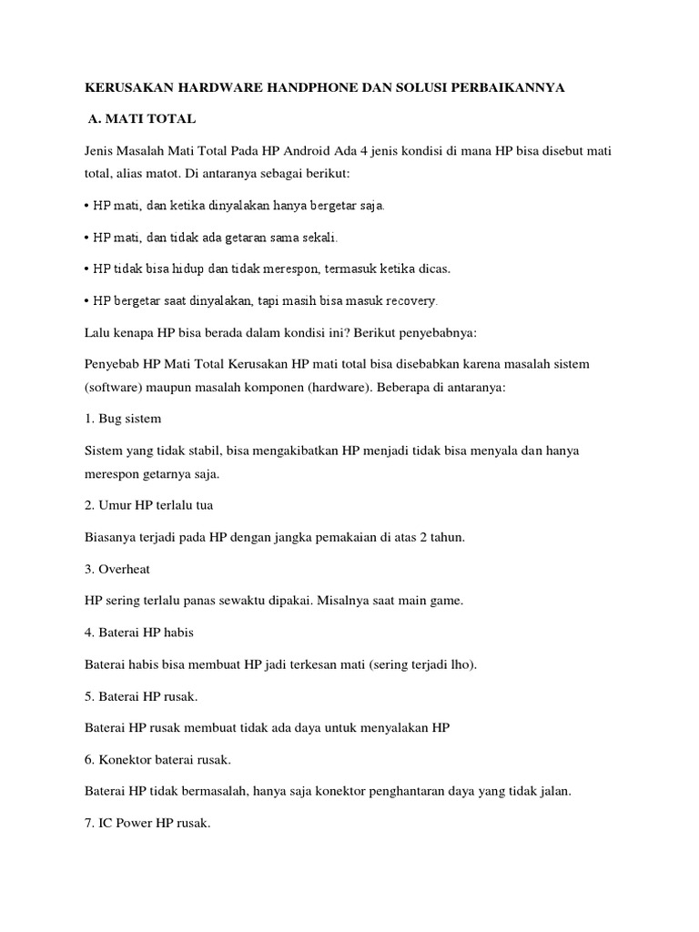Kerusakan Hardware Handphone Mati Total | PDF | Pengembangan Diri