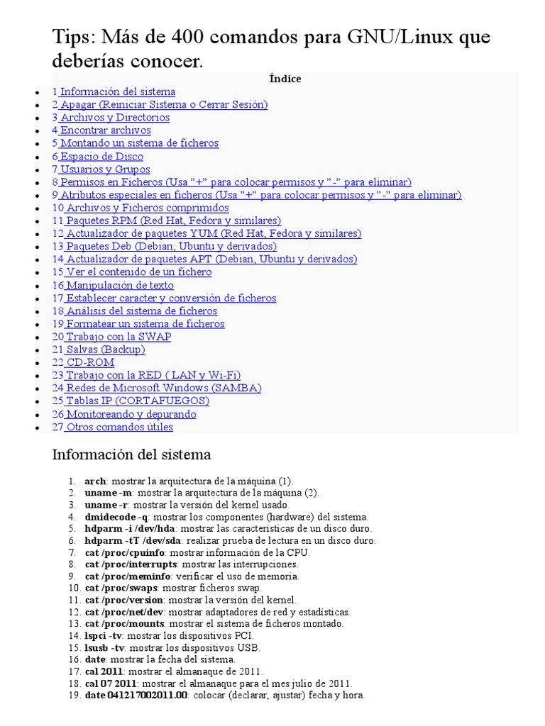 400 Comandos Linux | PDF | Archivo de computadora | Sistema de archivos
