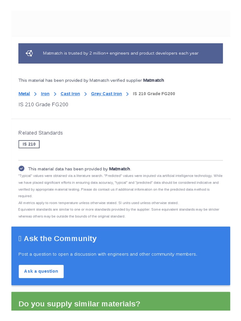 FG200 Cast Iron Material Properties | PDF | Iron | Cast Iron