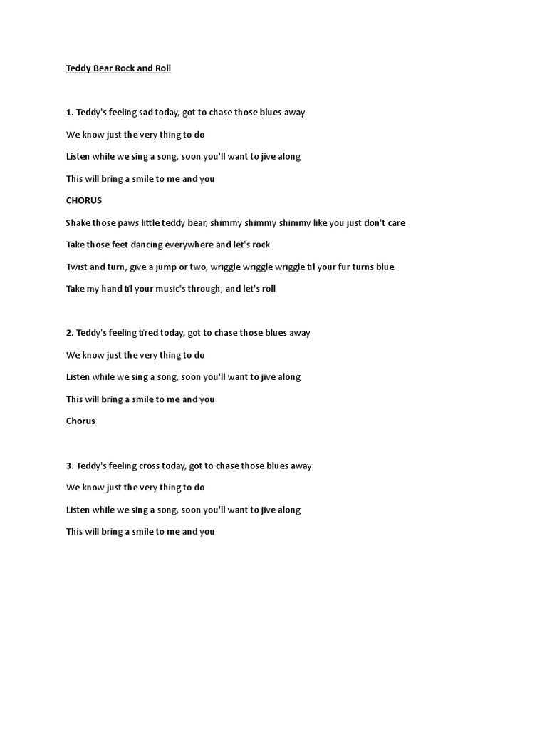 Teddy Bear Rock and Roll Lyrics | PDF