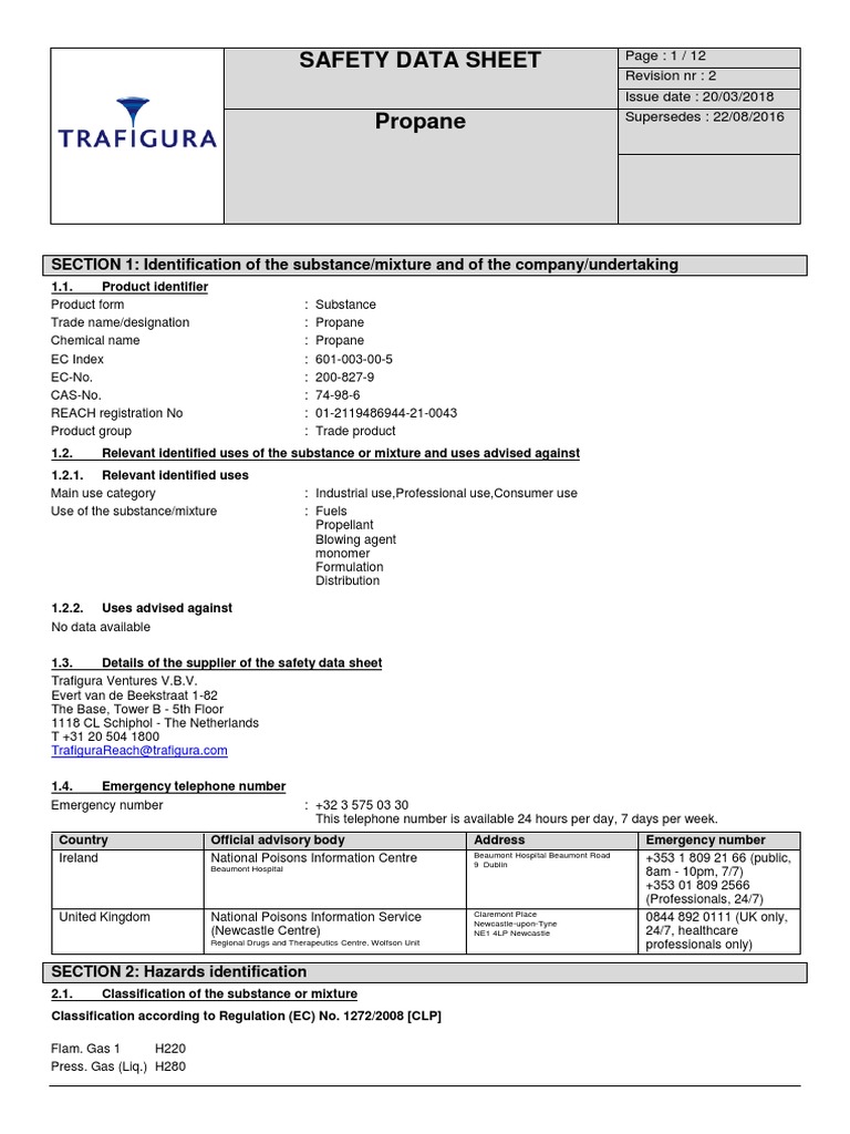 Propane Safety Data Sheet (SDS) 74-98-6 | PDF | Firefighting ...