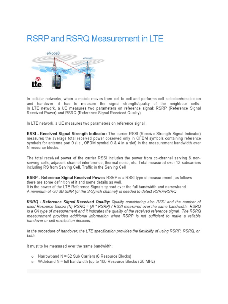 RSRP and RSRQ Metrics in LTE Networks | PDF | Bandwidth (Signal ...