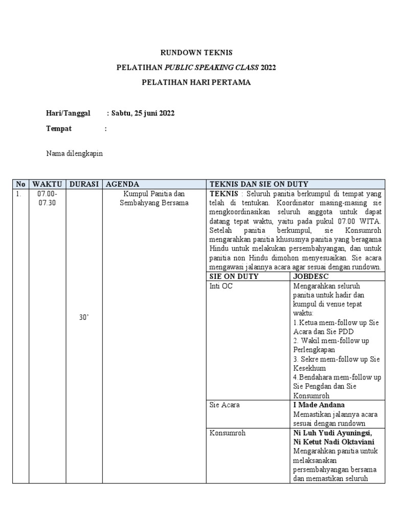 Update Rundown Teknis (Revisi) | PDF