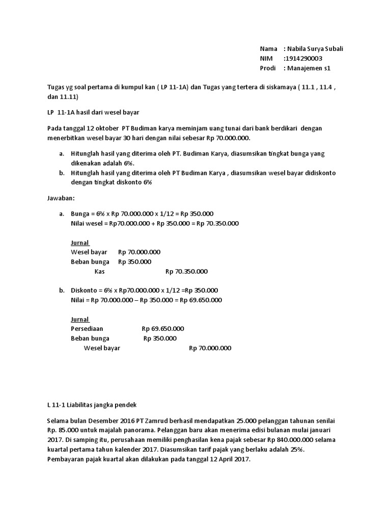 02akuntansi 2 Soal 11.1A | PDF
