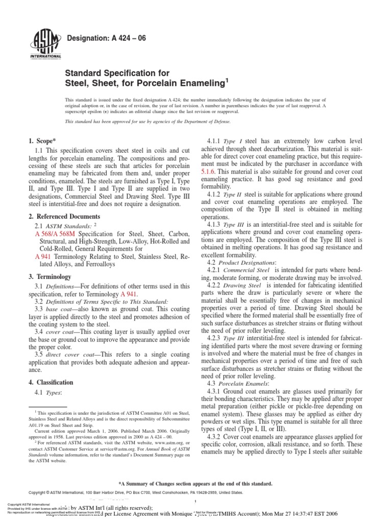 Astm A 424 | Descargar gratis PDF | Vitreous Enamel | Steel