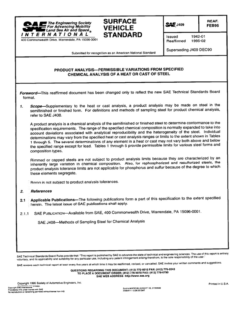Sae J 409 | PDF