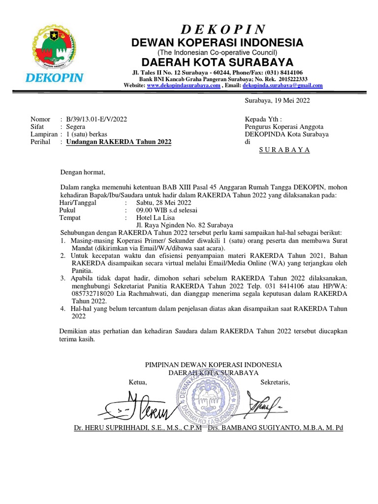 39 - Surat Undangan Rakerda - 2022 - Peserta | PDF