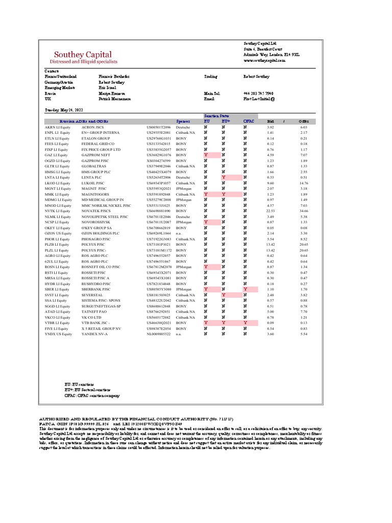 Latest Russian ADR+GDRs Pricing | Download Free PDF | Equity (Finance ...