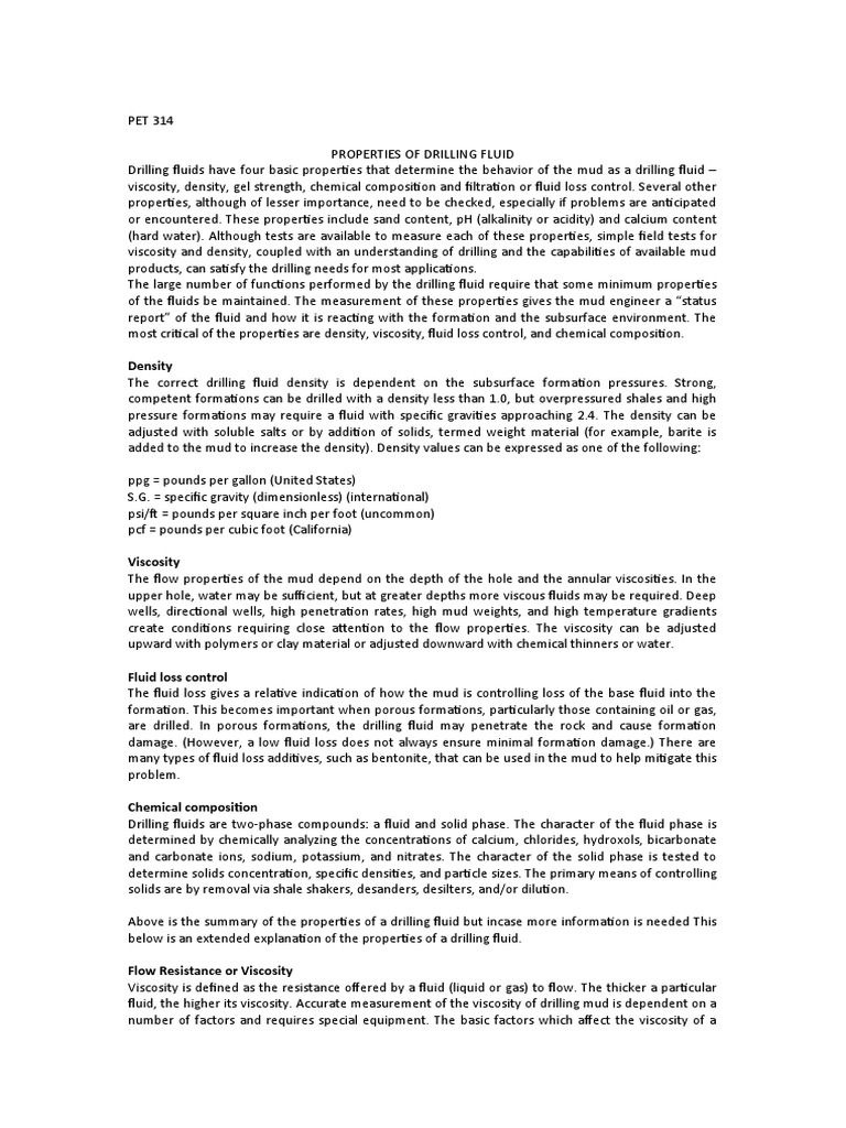 Properties of Drilling Fluid | PDF | Density | Viscosity