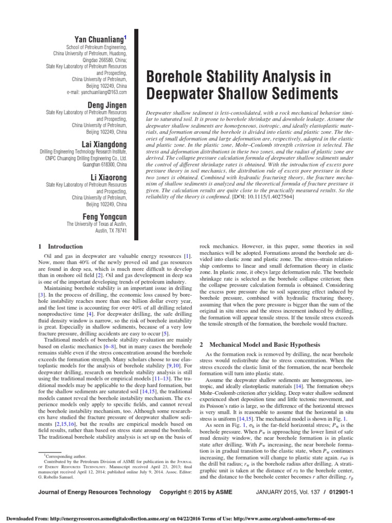 Borehole Stability Analysis in Deepwater Shallow Sediments: Yan Chuanliang | PDF | Fracture ...