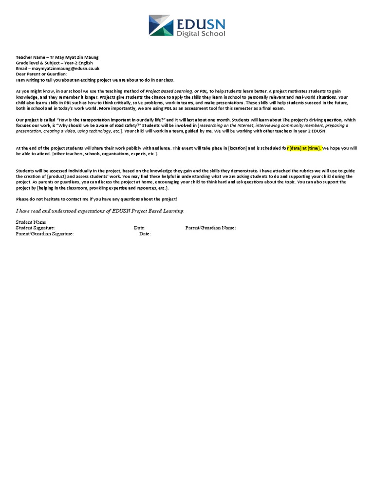 PBL Consent Form (Year 2 - English) | PDF | Project Based Learning ...