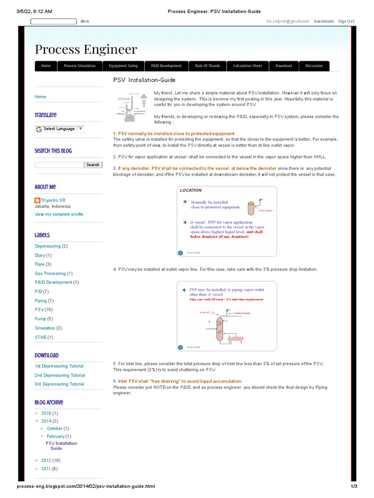 Process Engineer - PSV Installation-Guide | PDF | Valve | Gas Technologies