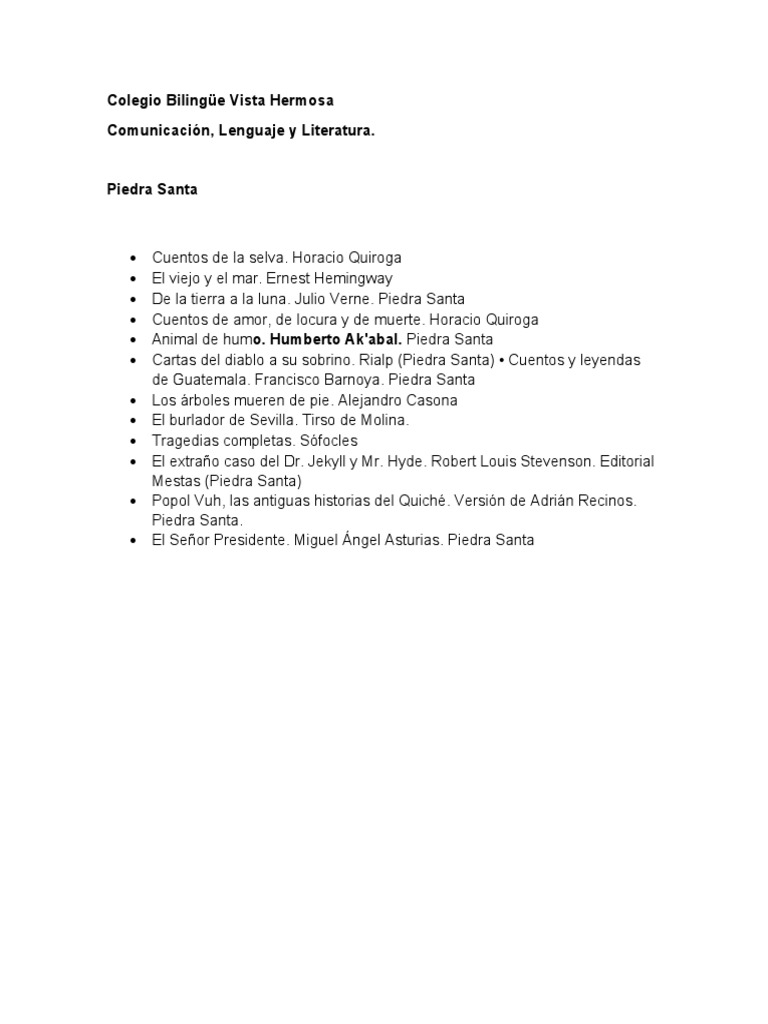 Piedra Santa. Programa de Lecturas. | PDF