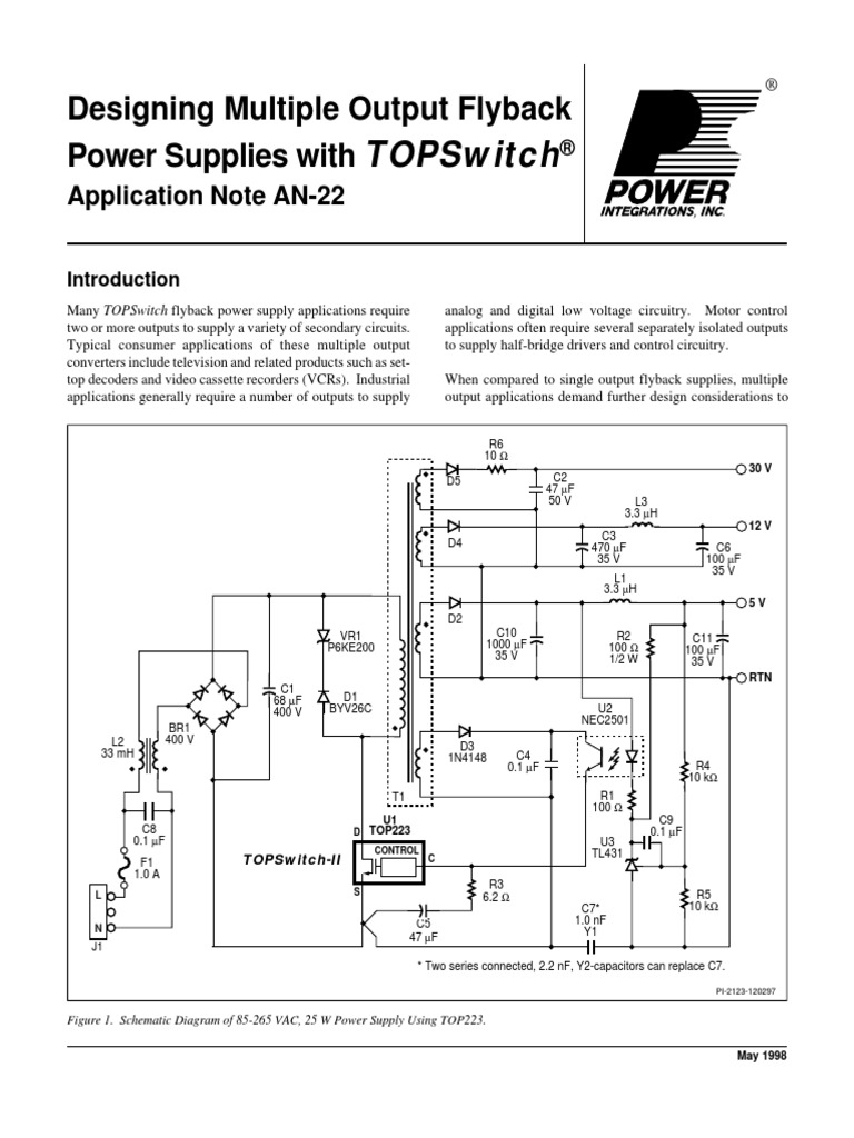 Topswitch: Designing Multiple Output Flyback Power Supplies With | PDF | Transformer | Rectifier