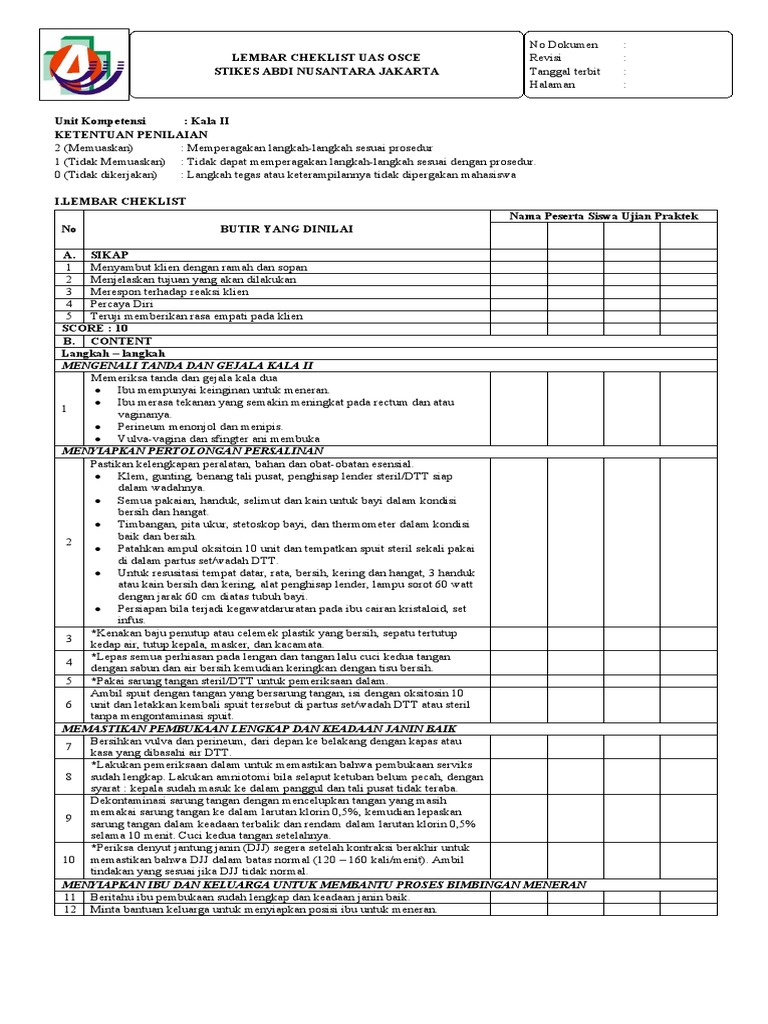 Asuhan Persalinan Kala II: Checklist UAS | PDF
