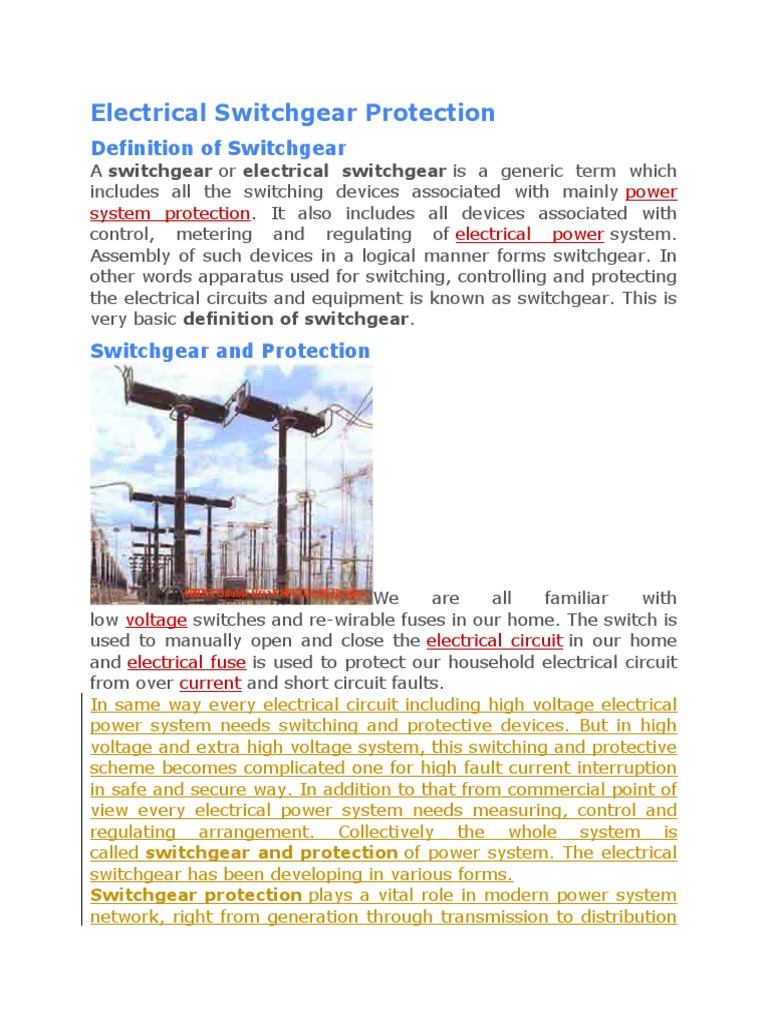 Electrical Switchgear Protection | PDF | Switch | Fuse (Electrical)
