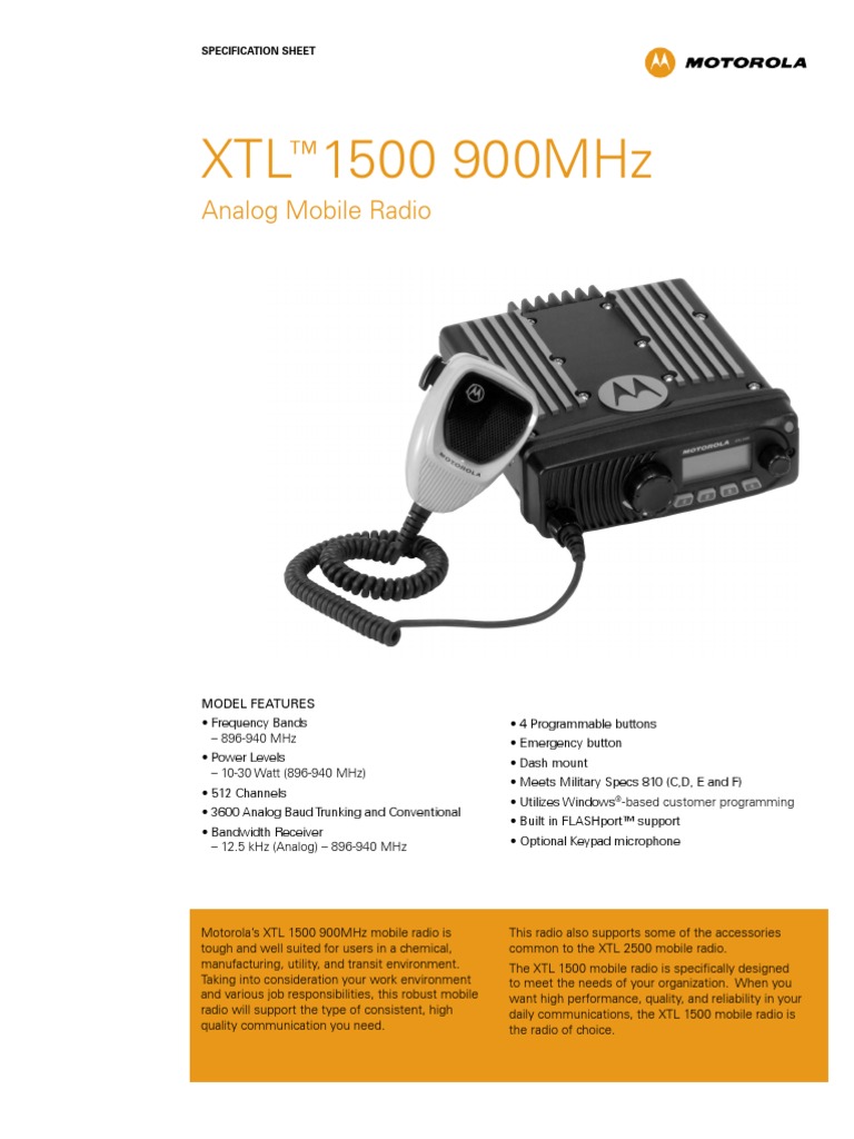 XTL 1500 900Mhz: Analog Mobile Radio | PDF | Radio | Hertz