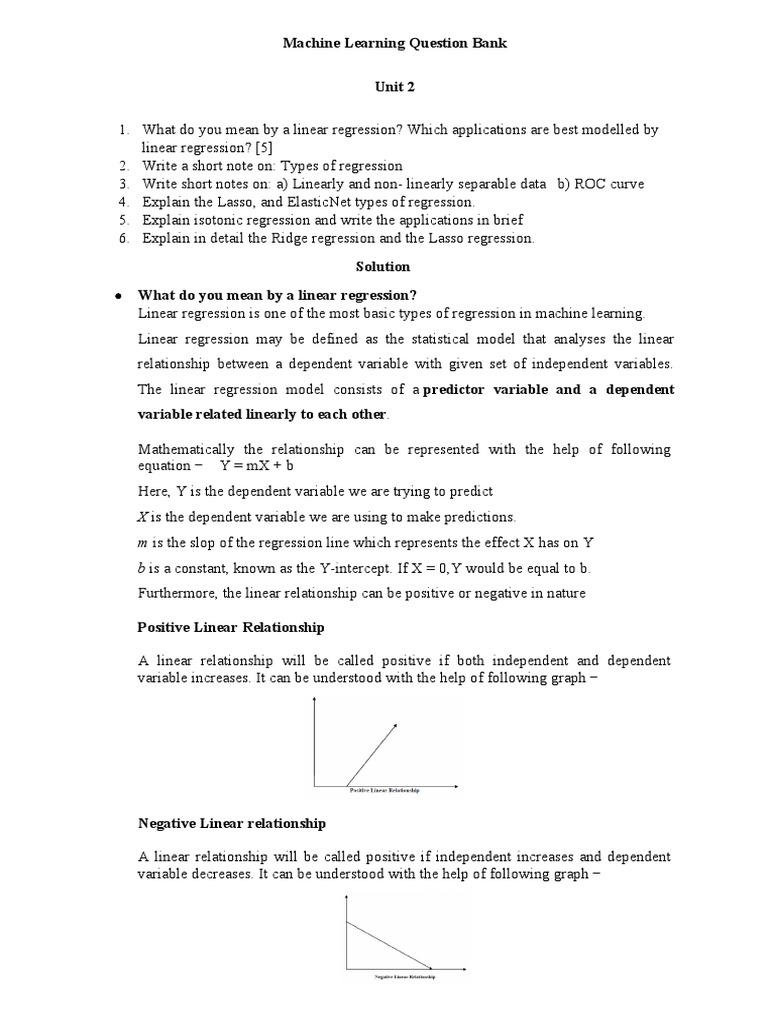 Machine Learning Question Bank-Unit 3 | PDF | Regression Analysis ...