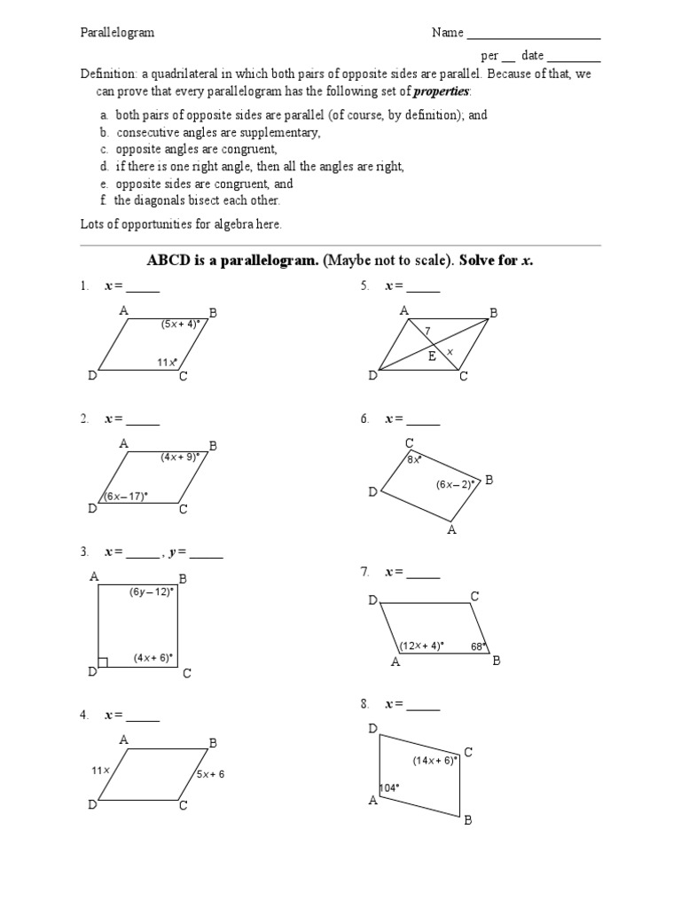 ABCD Is A Parallelogram. (Maybe Not To Scale) - Solve For X | PDF | Elementary Geometry ...